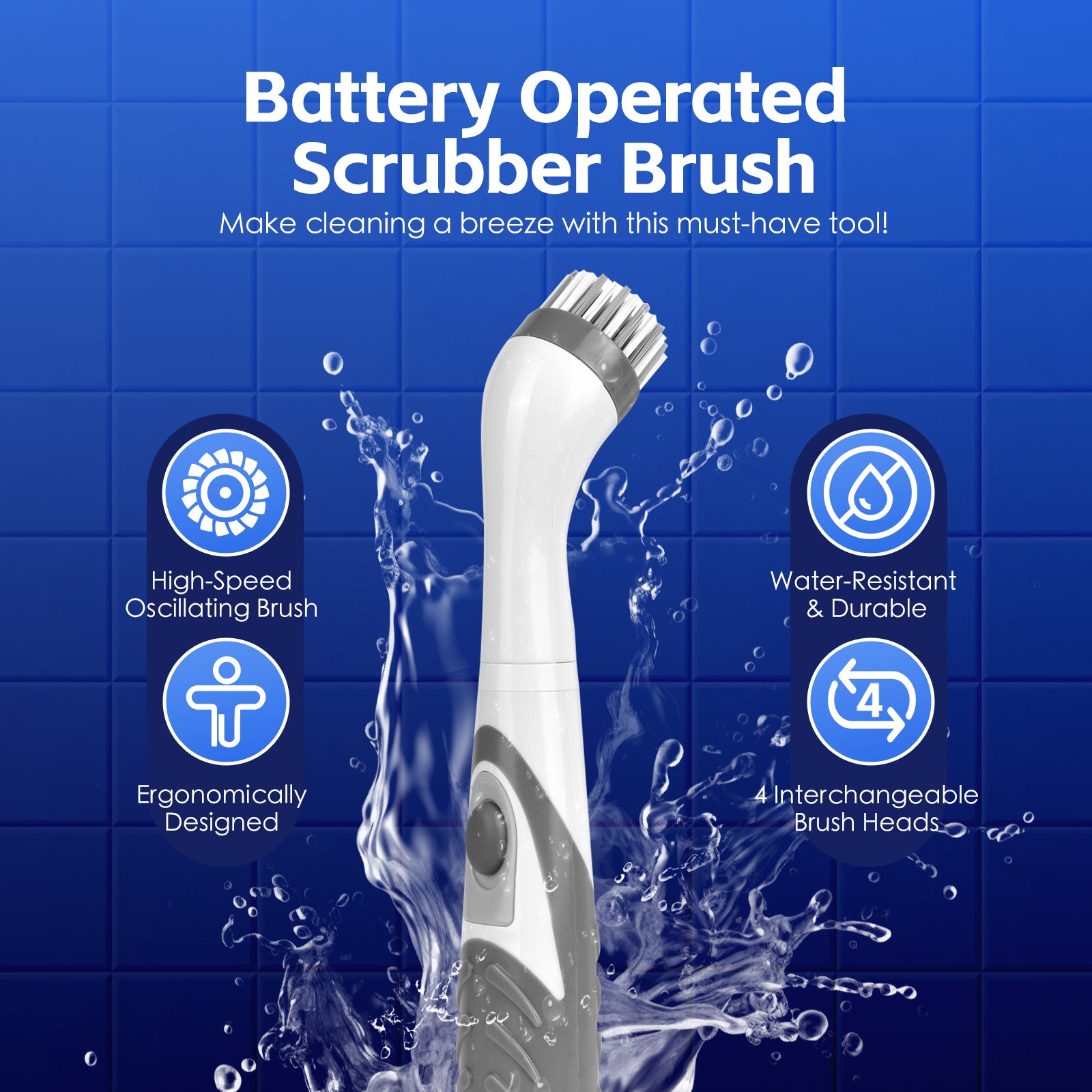 Battery Operated Scrubber Brush with 4 Interchangeable Heads – Online ...
