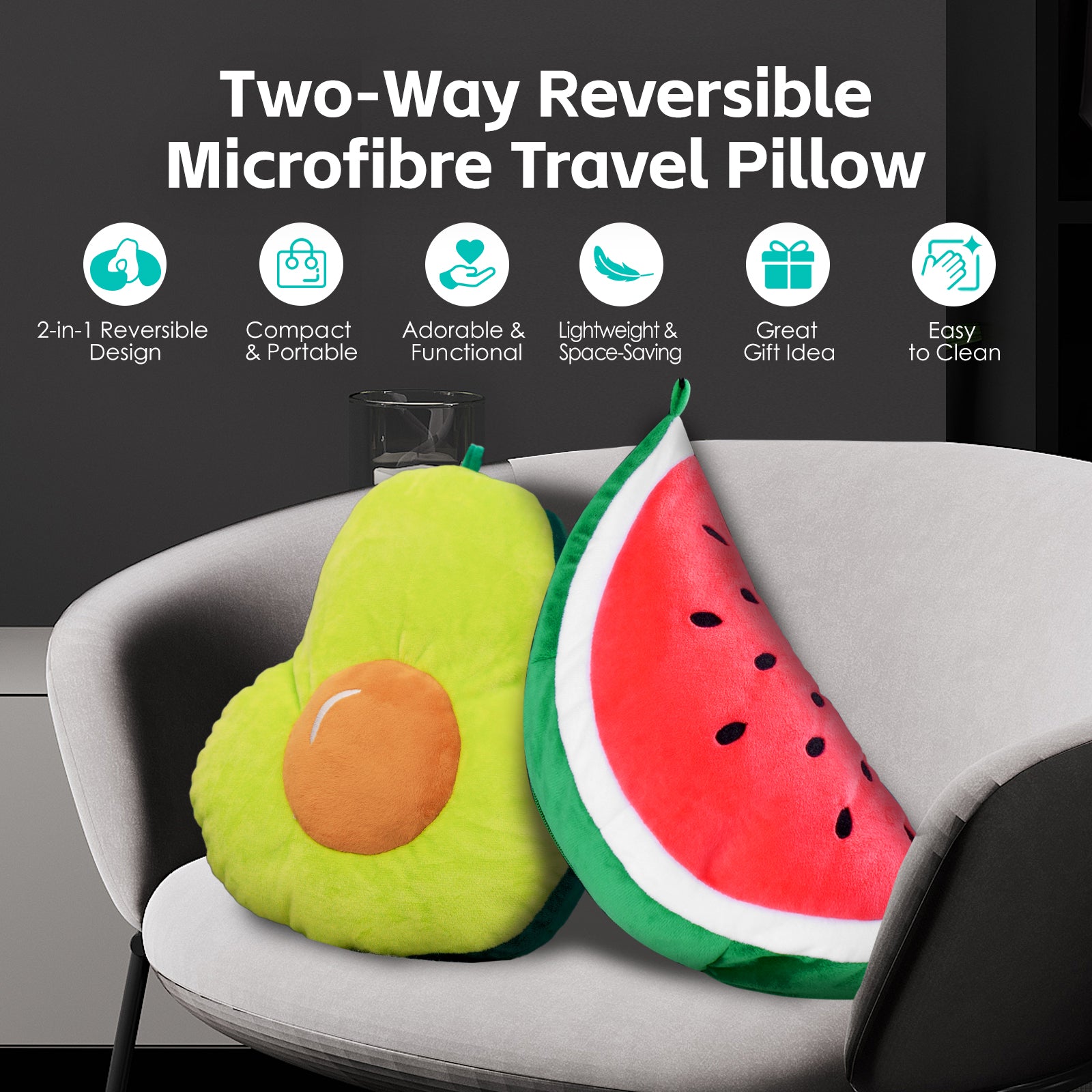 Two-Way Reversible Microfibre Travel Pillow-Watermelon – Online Homewares