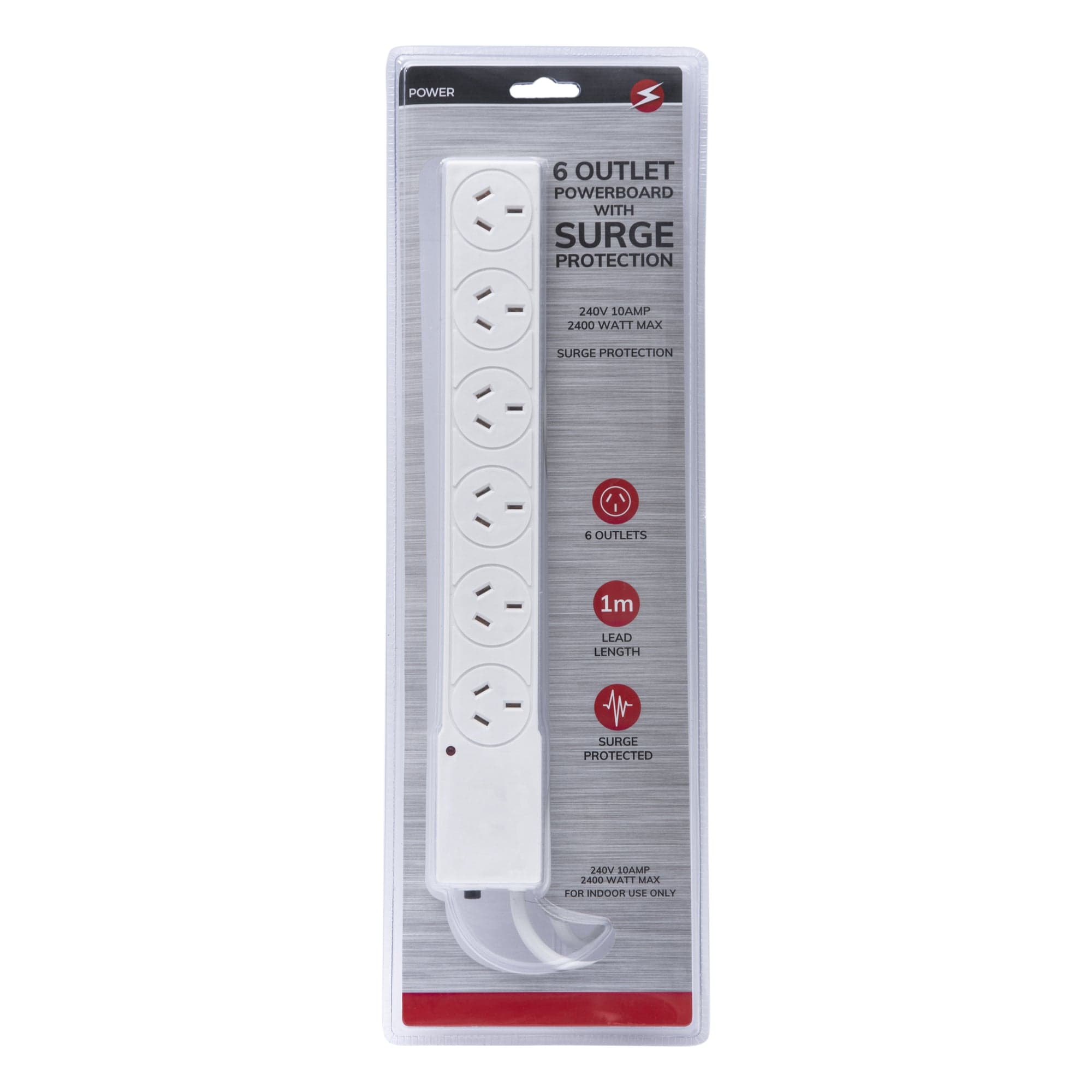 6 Outlet Power Board With Surge Protection 1M Lead Cable – Online Homewares