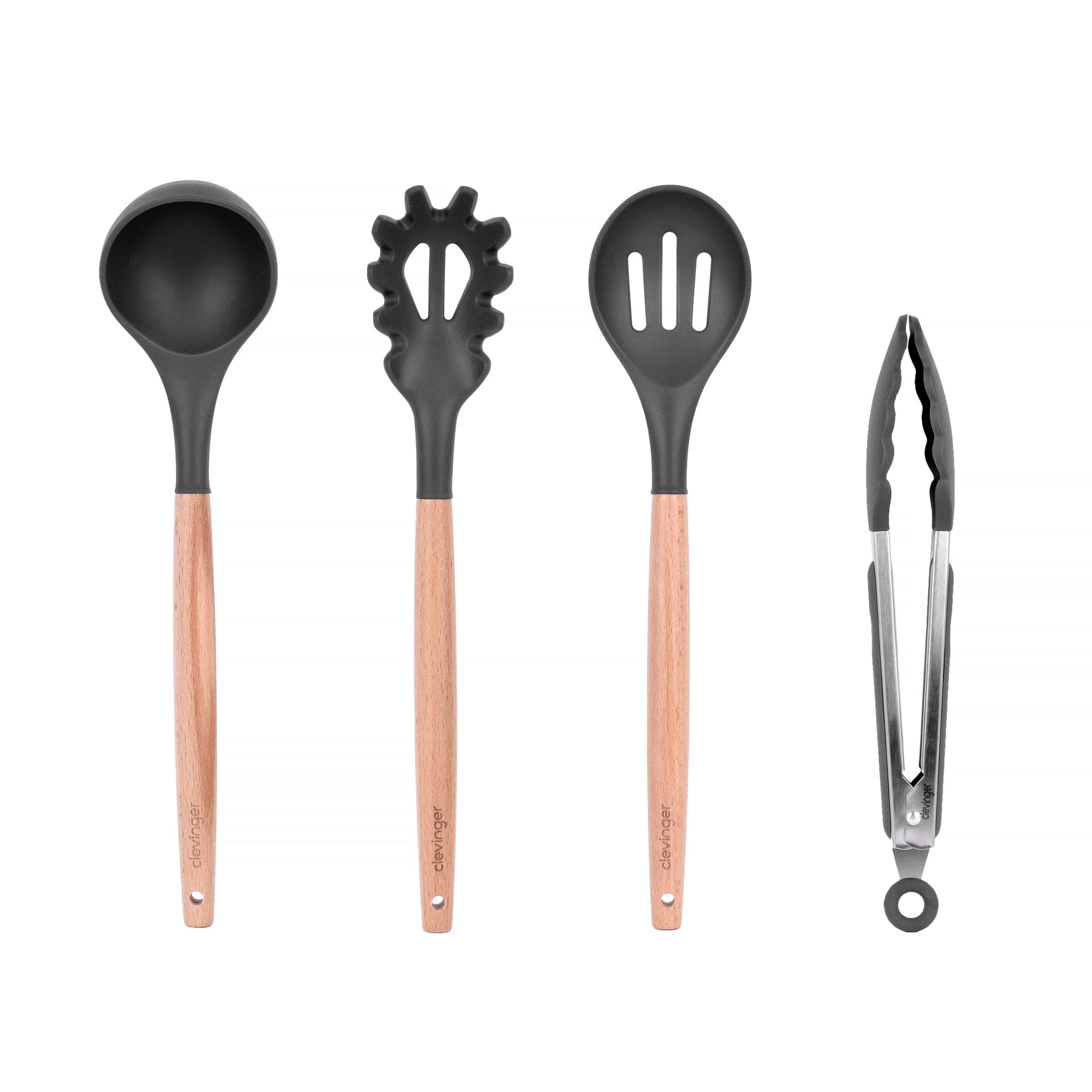 4 Pcs Beechwood & Silicone Kitchen Serving Utensils Set - Ladle/Pasta ...